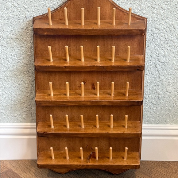 Wall Decor | Vintage Wooden Spool Thread Rack 3 Peg Wall Mount ...